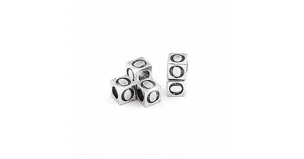 Alphabet Letter Beads 'O' Silver Metal Cube Charm 7mm PK5
